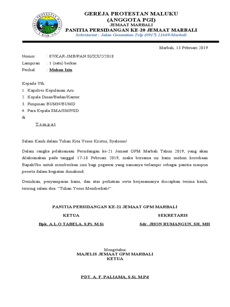 Surat Izin Persidangan Jemaat GPM | PDF
