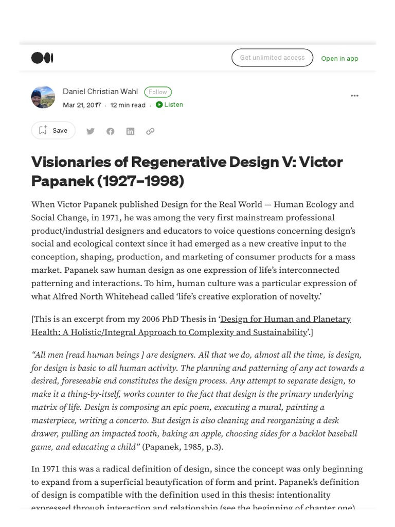 Visionaries of Regenerative Design V - Victor Papanek (1927-1998) - by Daniel Christian Wahl ...