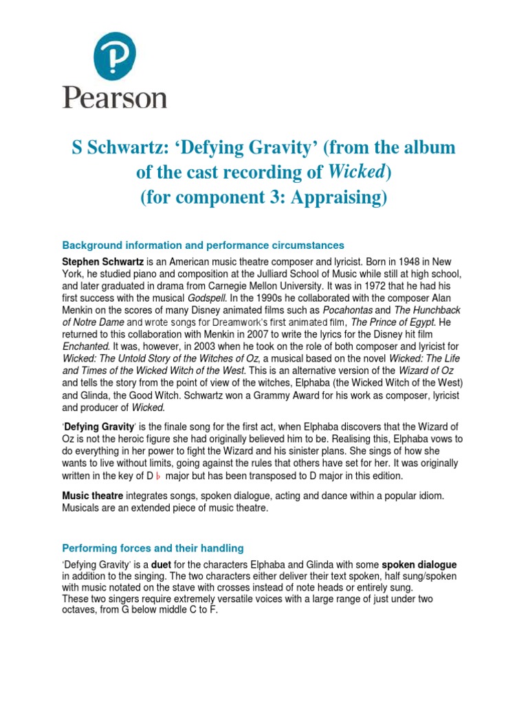1stephen Schwartz Defying Gravity Analysis Pdf Song Structure