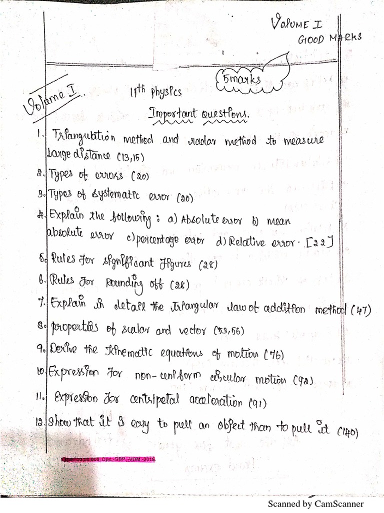 Namma Kalvi 11th Physics Important 5 Mark Questions em PDF | PDF