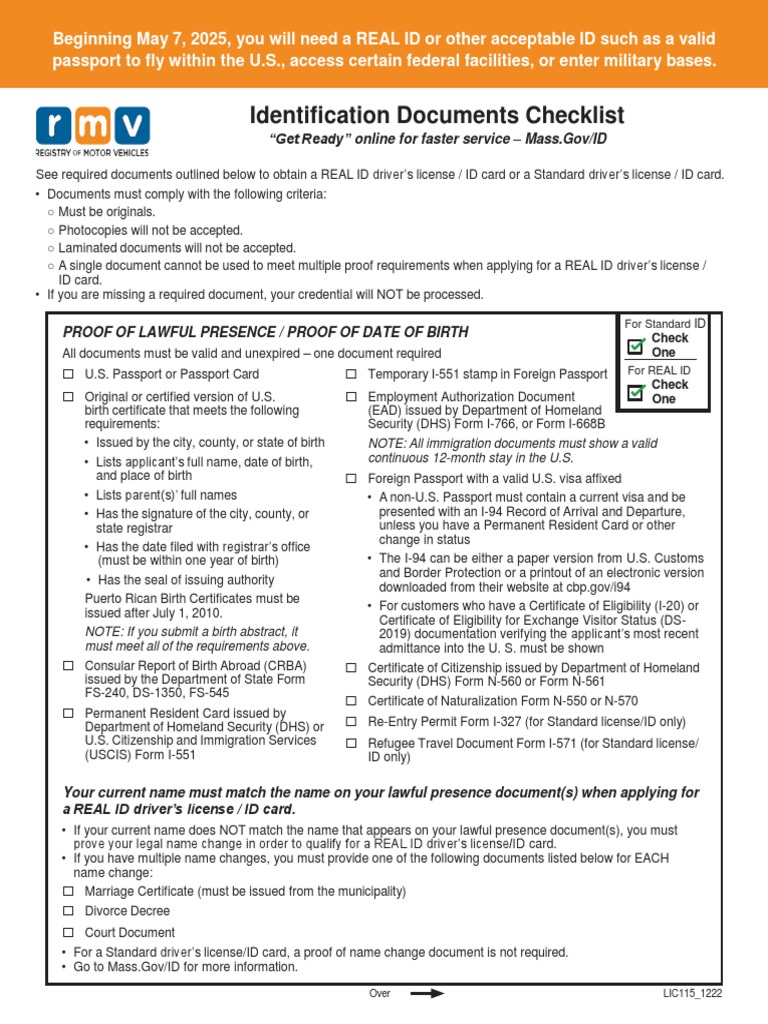 LIC115 - ID Documentation Checklist-1222 | PDF | Identity Document ...