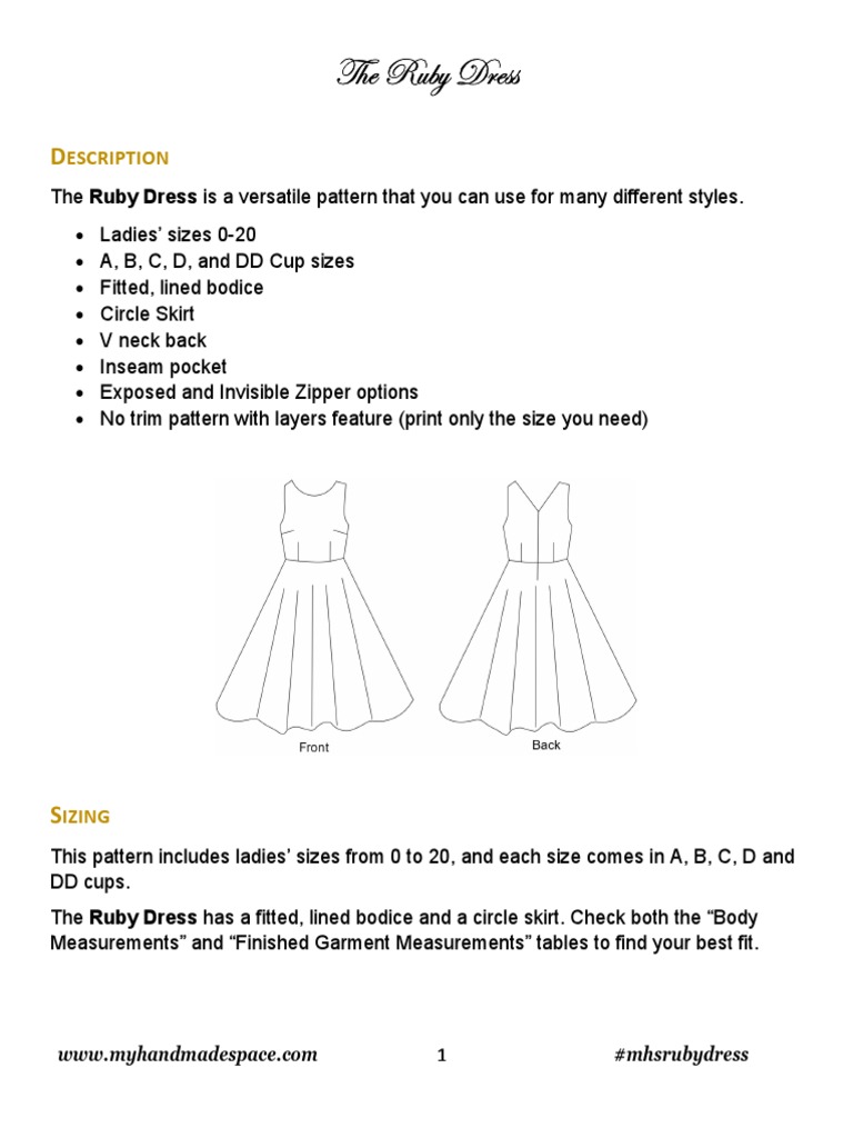 My Handmade Space Ruby Dress Instructions v2.1 | PDF | Seam (Sewing) | Human Appearance