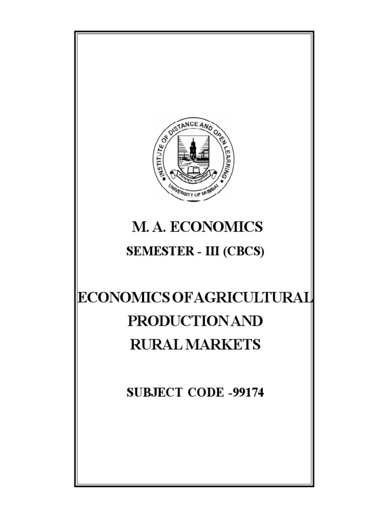 Ma Sem Iii Economics Of Agricultural Production And Rural Markets Pdf