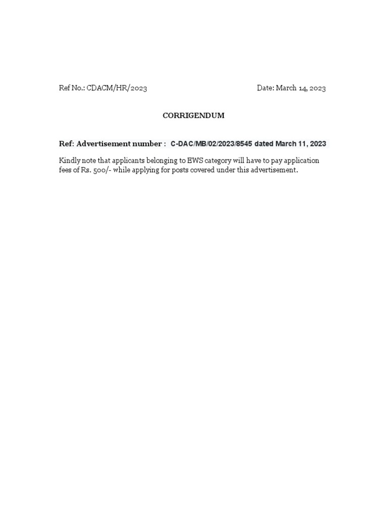 Corrigendum-Advt DT 11.03.2023 PDF | PDF | Business