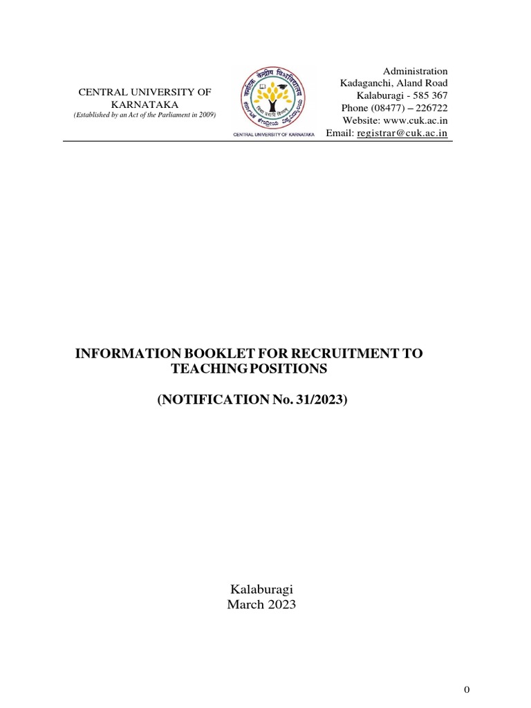 Notification Central University of Karnataka Professor Associate Professor Vacancy 2023 PDF ...