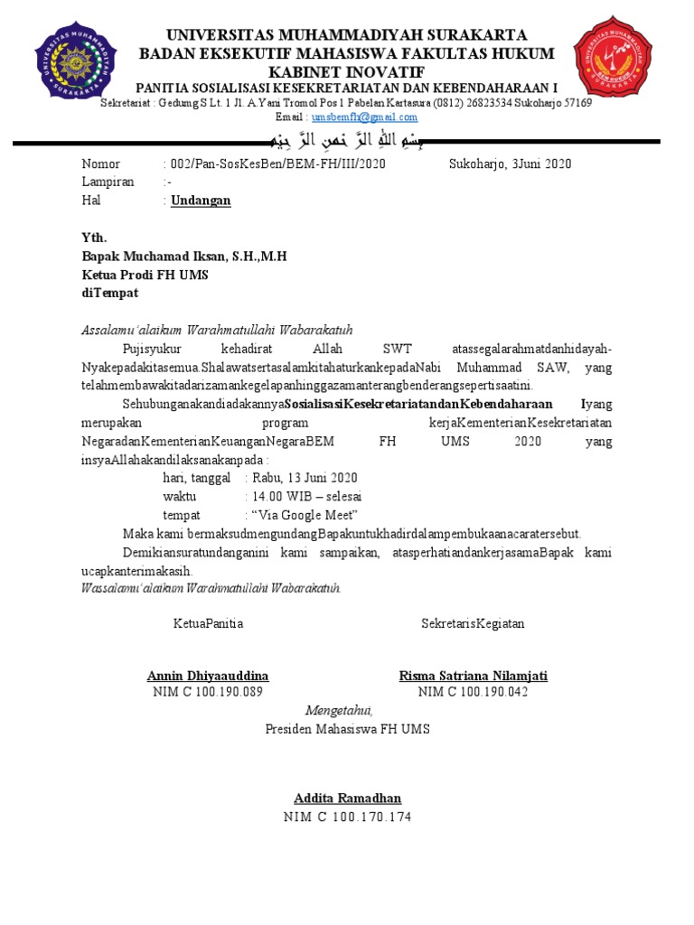 Surat Undangan 0 Pemberitahuan Senat Soskesben Salinan 3 | PDF