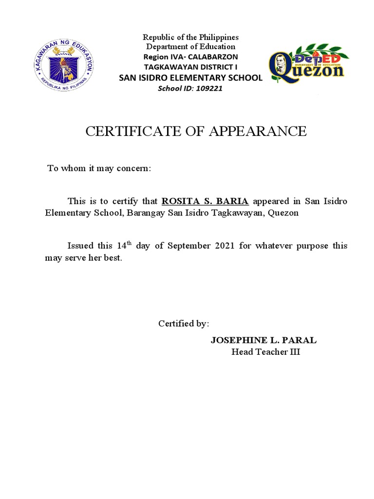 Certificate of Appearance | PDF