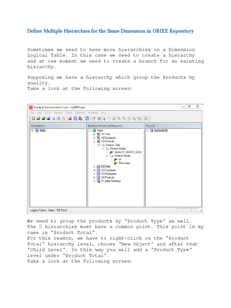 Define Multiple Hierarchies For The Same Dimension in OBIEE Repository ... Define Multiple Hierarchies For The Same Dimension in OBIEE Repository ...