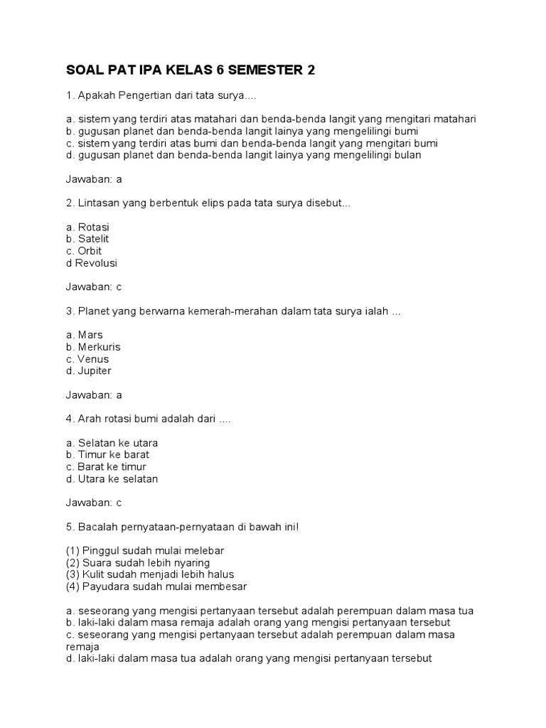 Soal Pat Ipa Kelas 6 Semester 2 | PDF