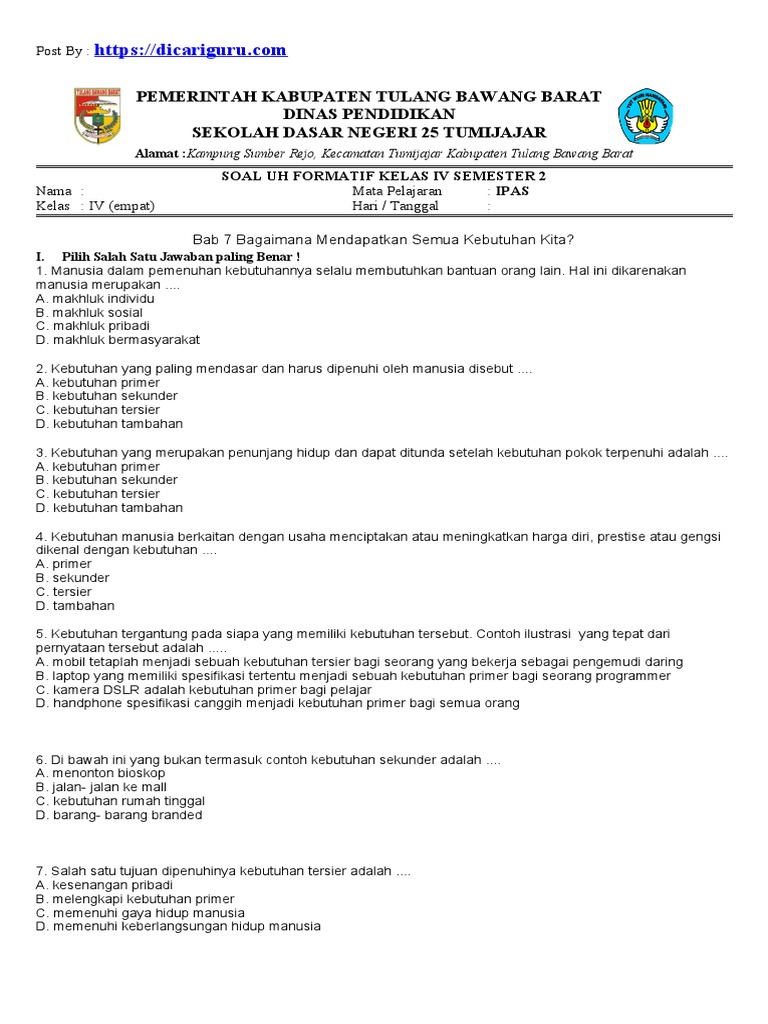 Soal Sumatif Uh Ipas Bab 7 Semester 2 | PDF | Ilmu Sosial