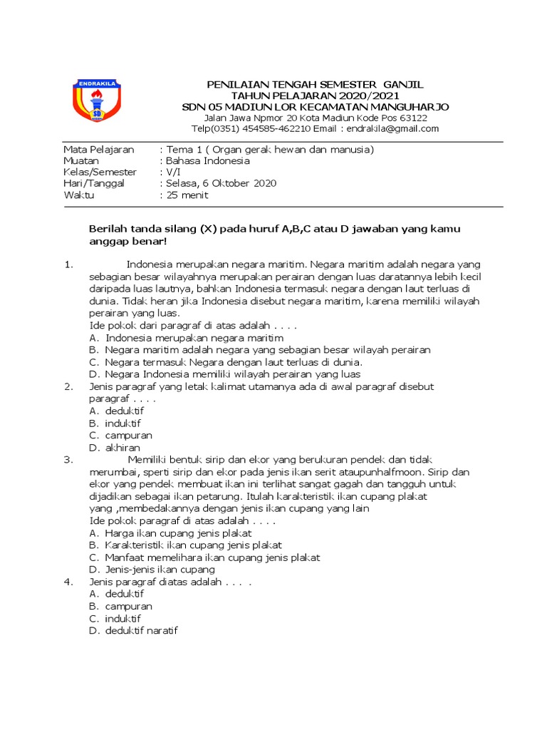 PTS BHS Indo Tema 1 | PDF