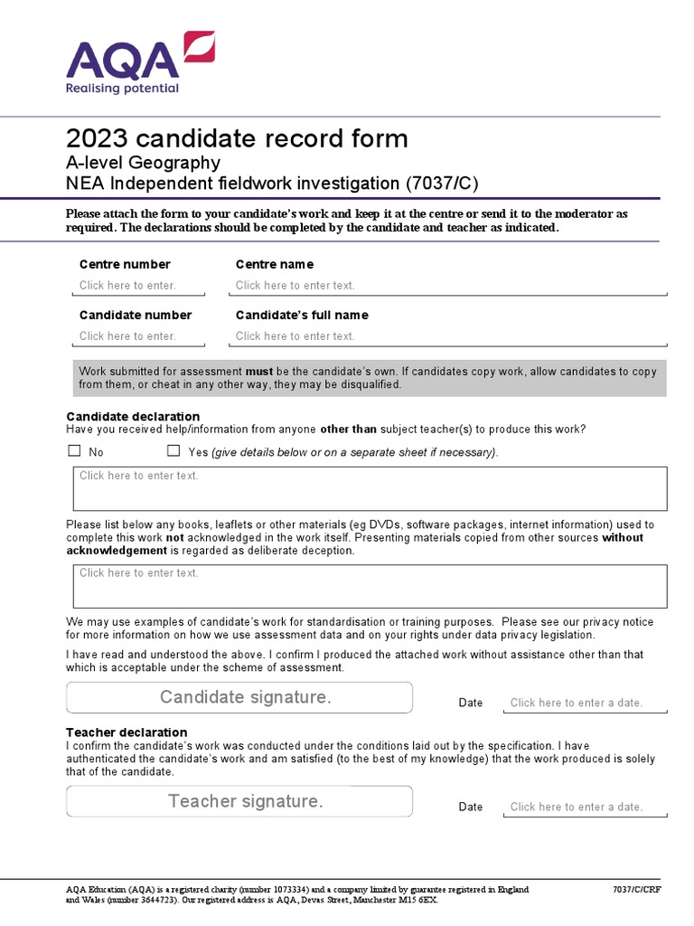 2023 A-Level Geography NEA Record Form | PDF | Methodology | Science