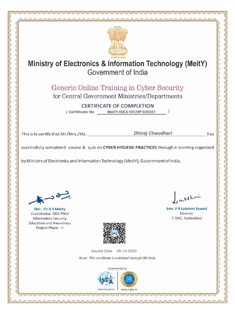 ISEA Digital Certificate | PDF