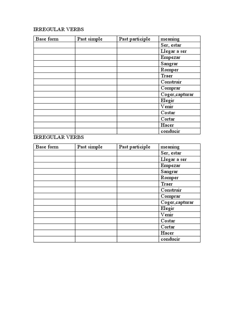 Irregular Verbs Pdf