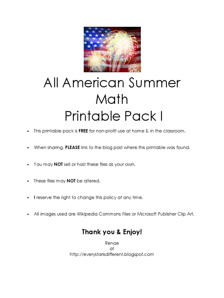 4th of July Math Printable Pack 1 | PDF