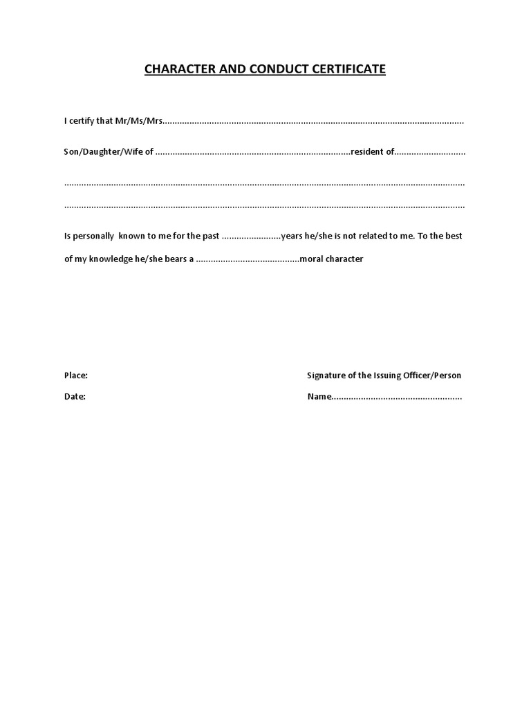 Character and Conduct Certificate | PDF