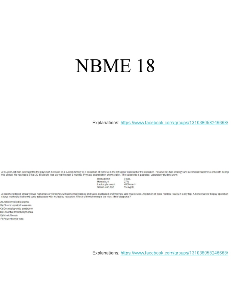 NBME 18 BLOCK 1-4 (No Answers Version) | PDF