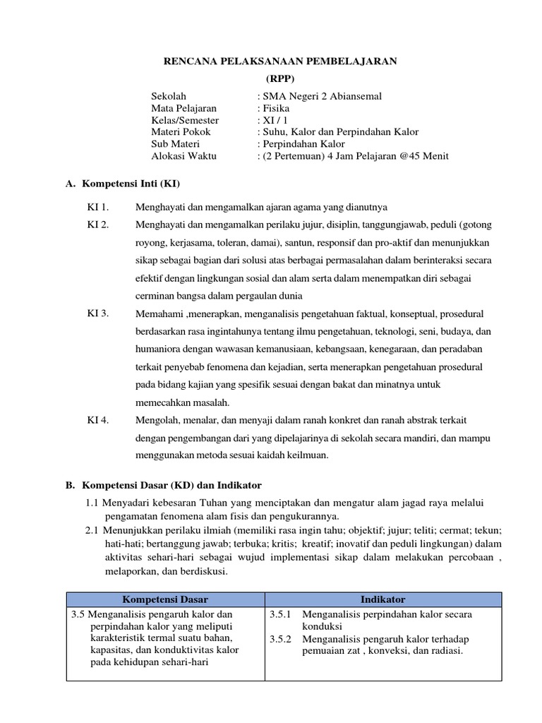 Rencana Pelaksanaan Pembelajaran (RPP) | PDF