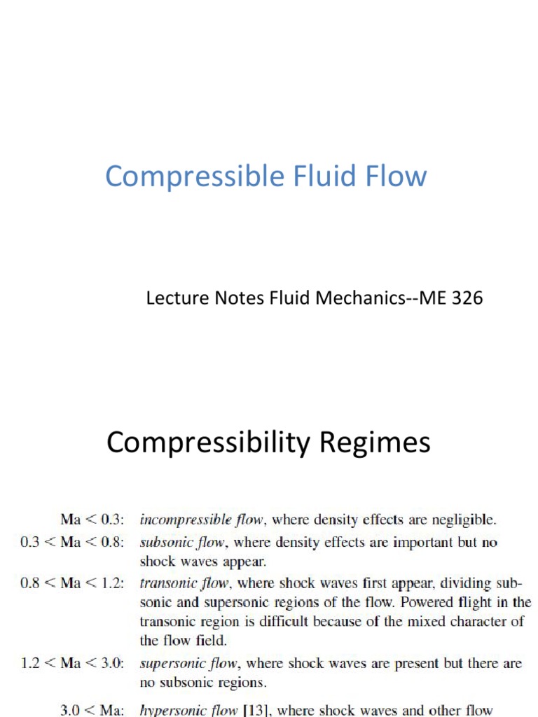 Compressible Fluid Flow: Lecture Notes Fluid Mechanics - ME 326 | PDF ...