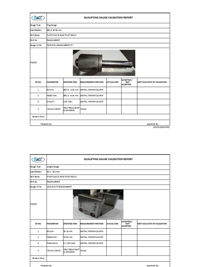 Gauge Validation Report | PDF | Manufactured Goods | Tools