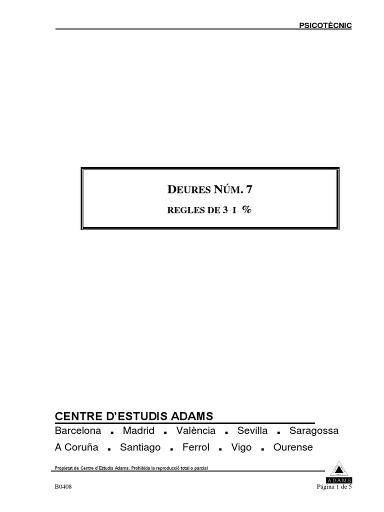 Deures Núm. 7-Regles de 3 I Percentatges | PDF