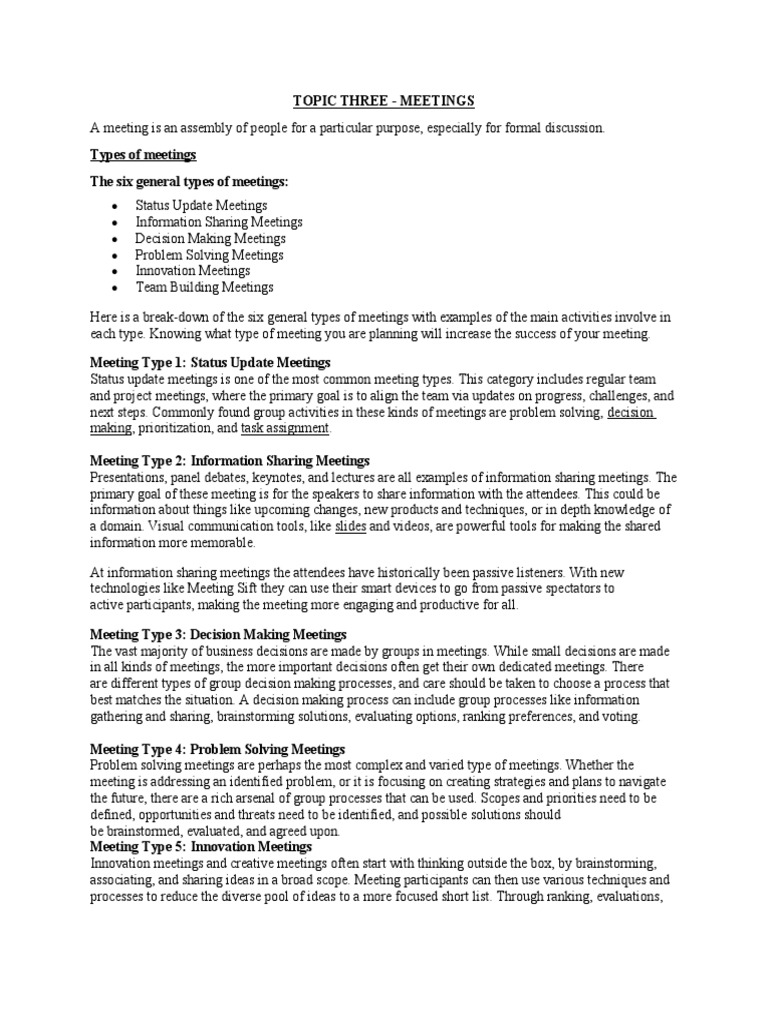 Six Types of Meetings: Understanding Meeting Objectives and Best ...
