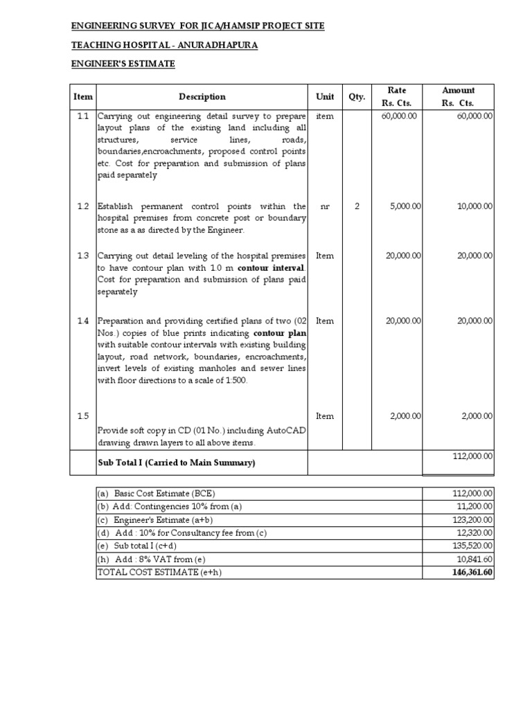 Engineering Survey Cost Estimate | PDF