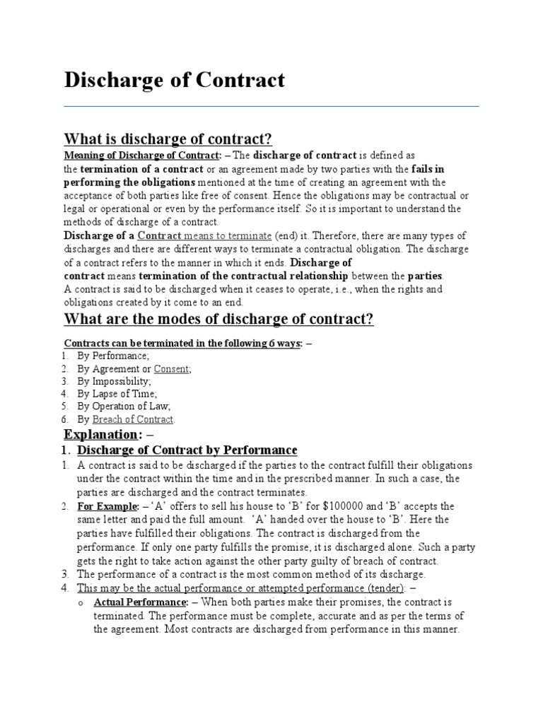 Discharge of Contract | PDF | Breach Of Contract | Government