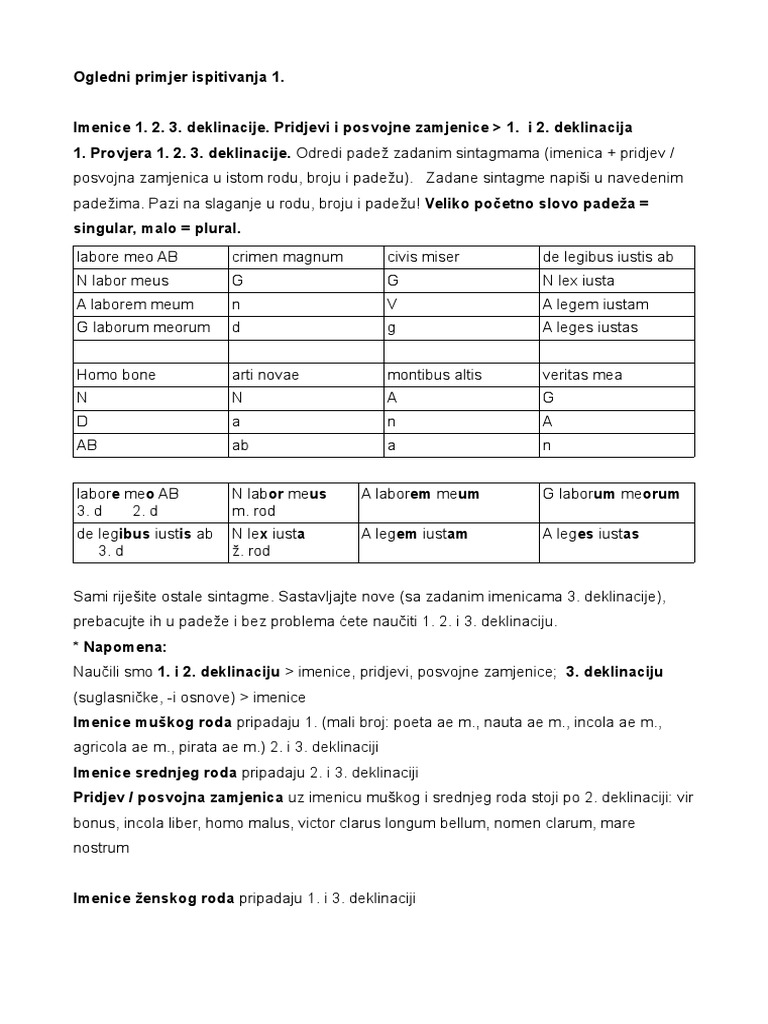 (Template) PROVJERA 1. 2. 3. Deklinacije Svibanj | PDF