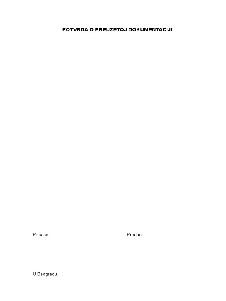 Zapisnik Za Preuzimanje Dokumentacije | PDF