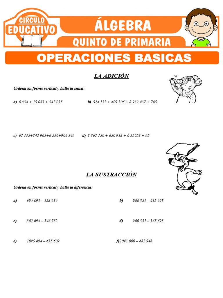 Ejercicios Con Las Operaciones Basicas para Quinto de Primaria | PDF | Aritmética | Matemáticas
