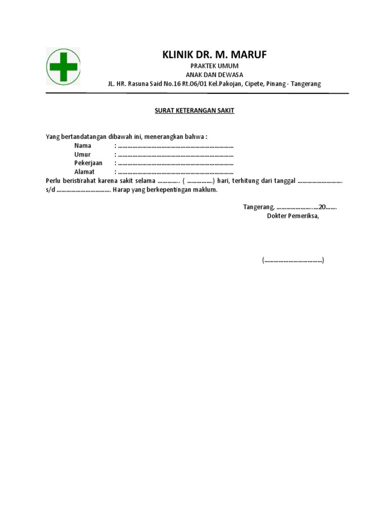 Surat Sakit Dari Dokter Pdf