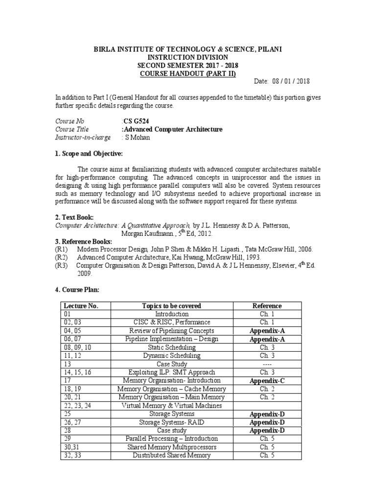 Cs G524 Advanced Computer Architecture1 Pdf Central Processing Unit Parallel Computing