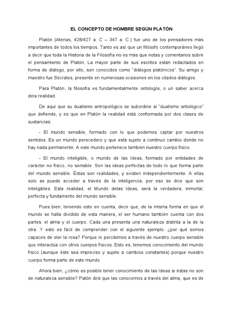 El Concepto de Hombre Según Platón | PDF | Platón | Alma