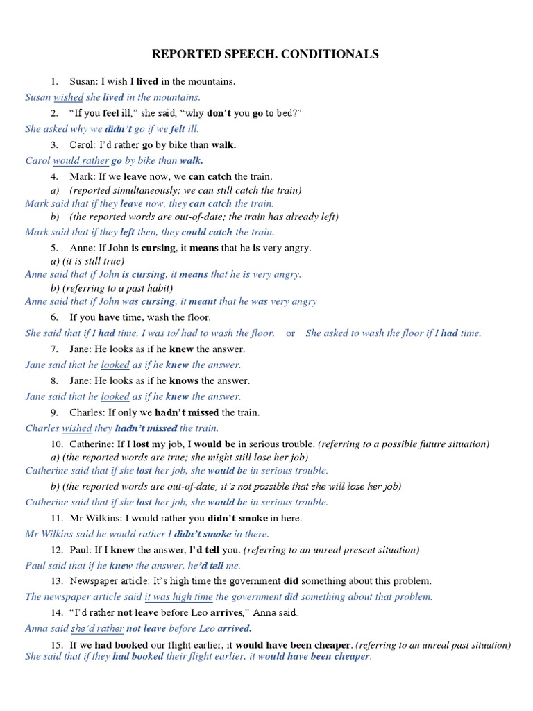 REPORTED SPEECH - CONDITIONALS - The Key | PDF | Language Arts & Discipline