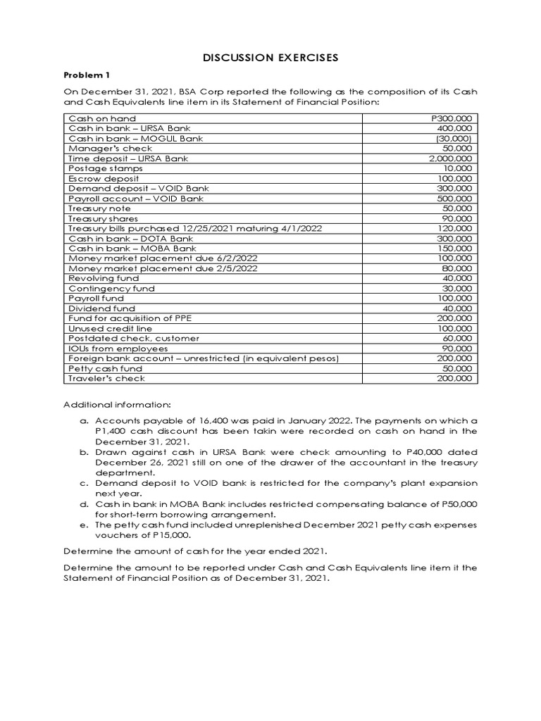 CCE Bank Recon DISCUSSION EXERCISES | PDF | Banks | Cheque