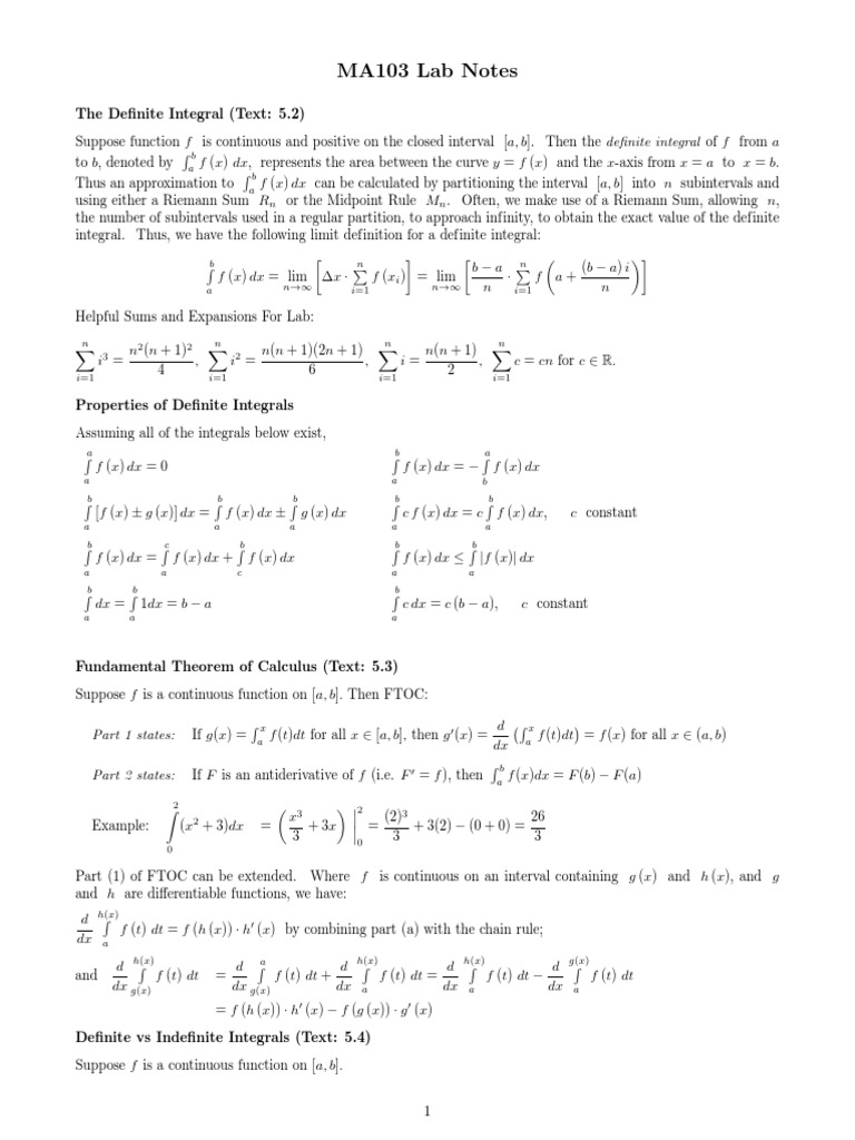 MA103 Lab 8 Notes | PDF | Integral | Mathematical Analysis