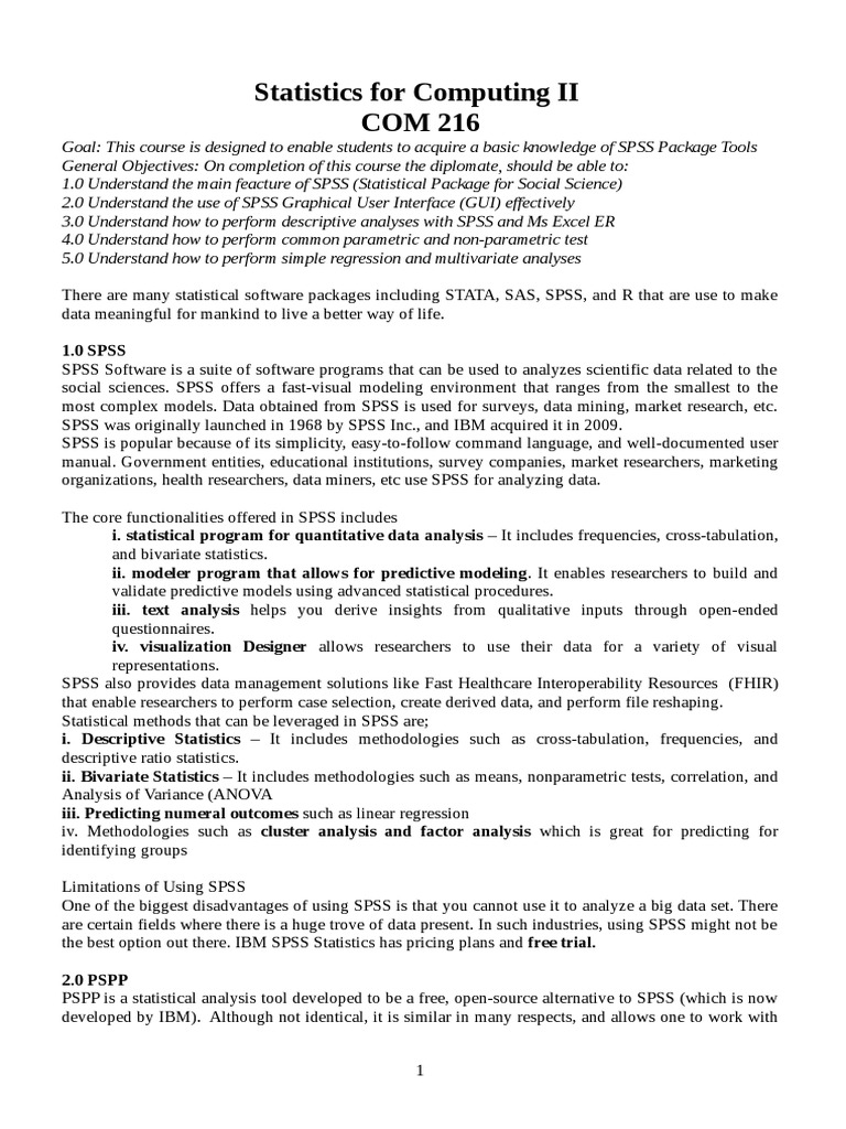 Statistics For Computing II COM 216 PDF | PDF | Spss | Data Analysis