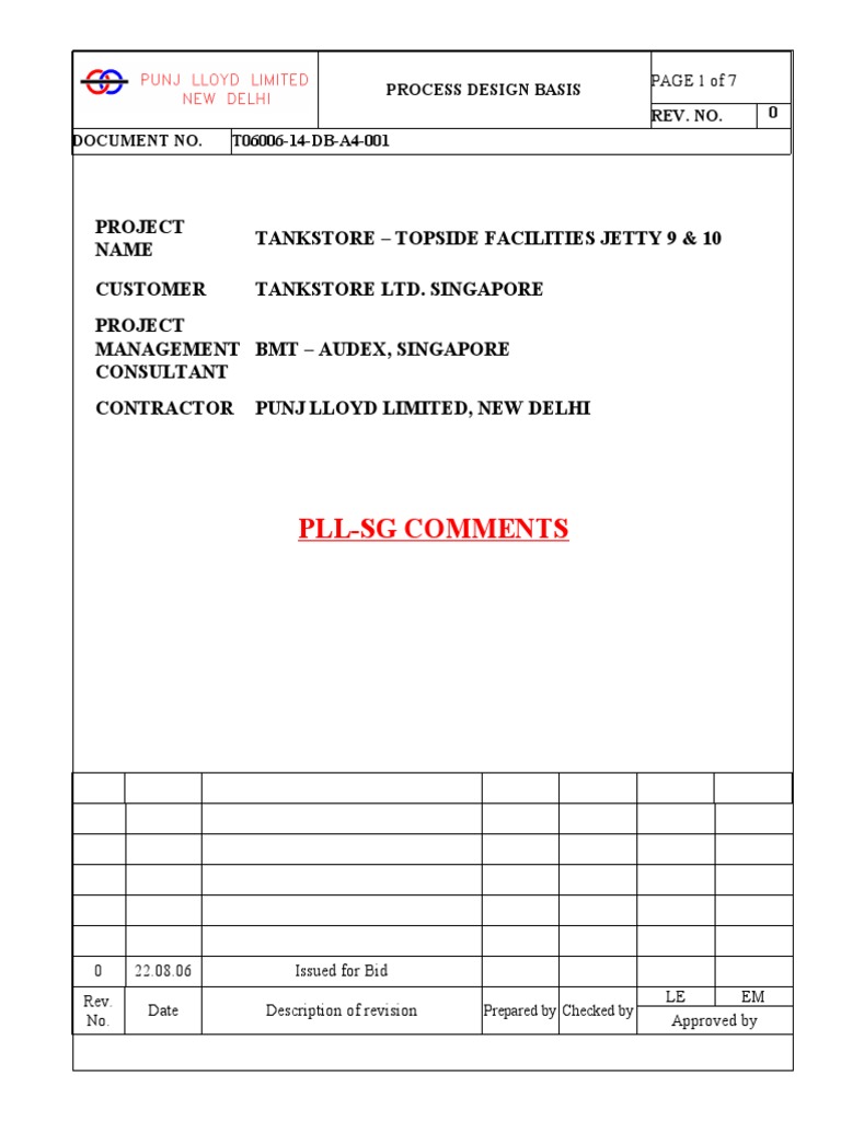 Process Design Basis RevA - PLLSG Comments | PDF | Fuel Oil | Crane (Machine)
