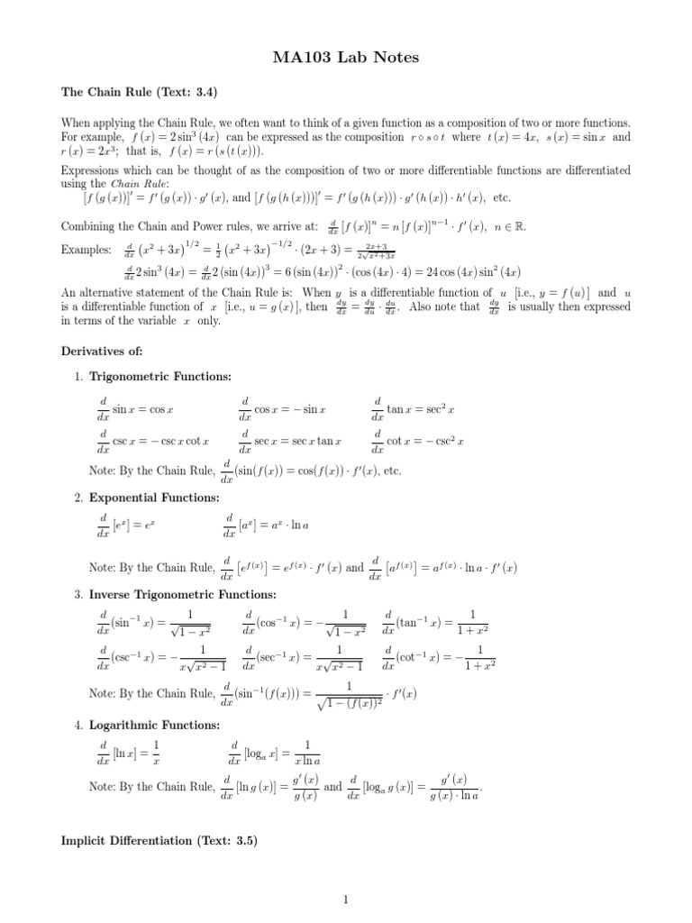 MA103 Lab 4 Notes | PDF | Trigonometric Functions | Derivative