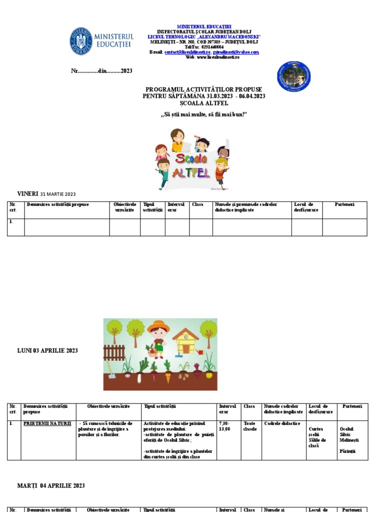 Program Scoala Altfel 2023-1 | PDF