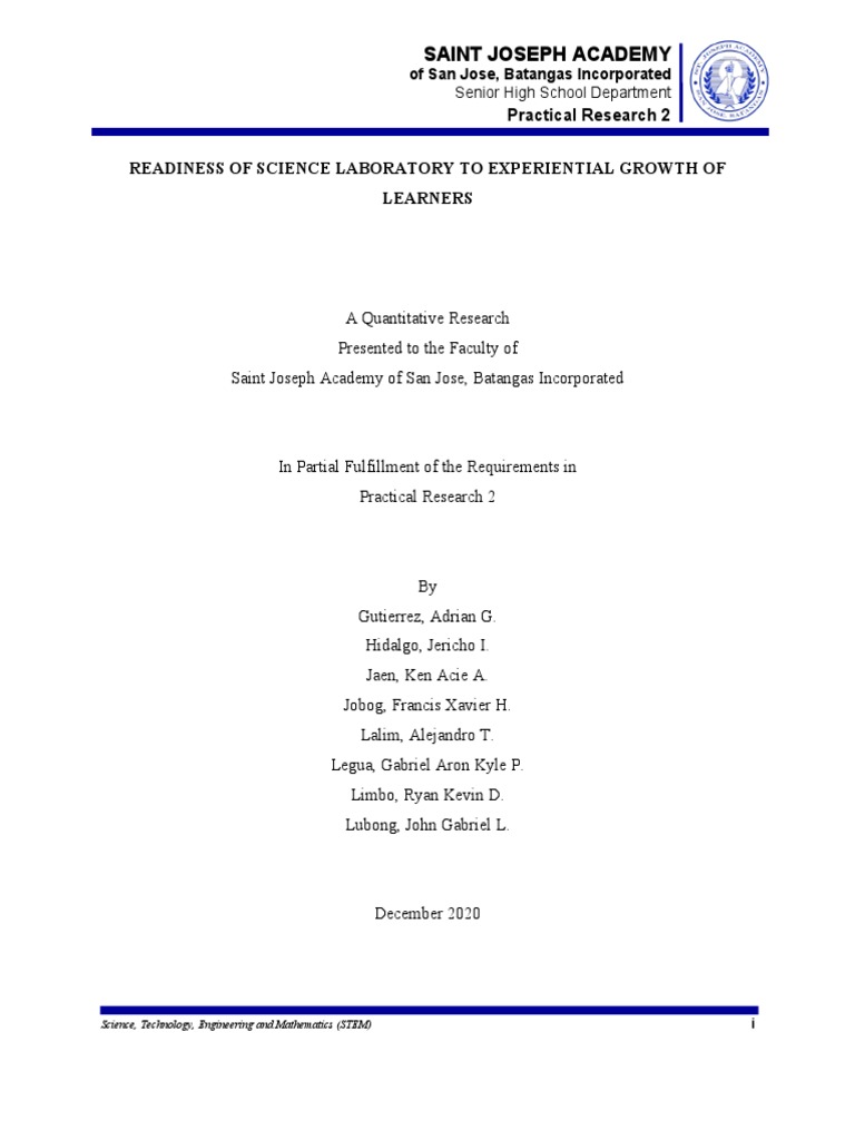 Readiness of Science Laboratory To Experiential Growth of Learners Final | PDF | Science | Learning