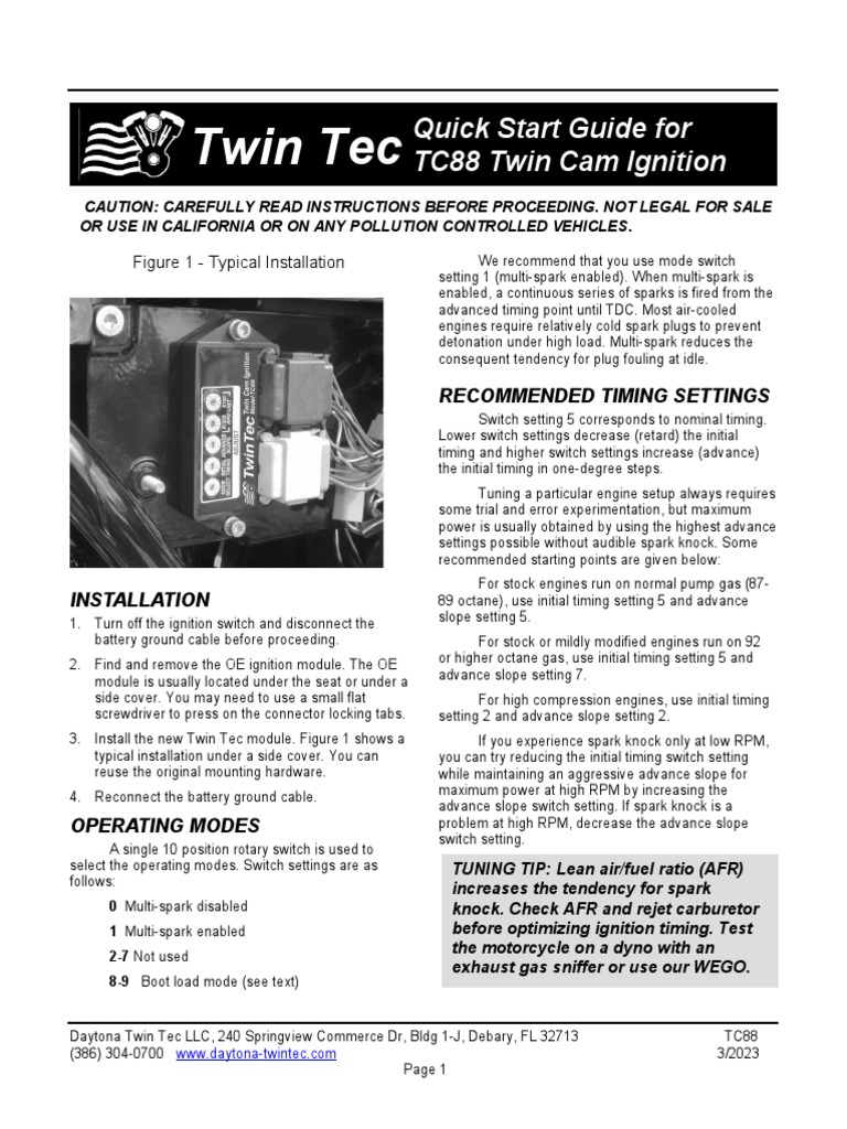 TC88 Twin Cam Ignition Quick Start Guide | PDF | Ignition System ...