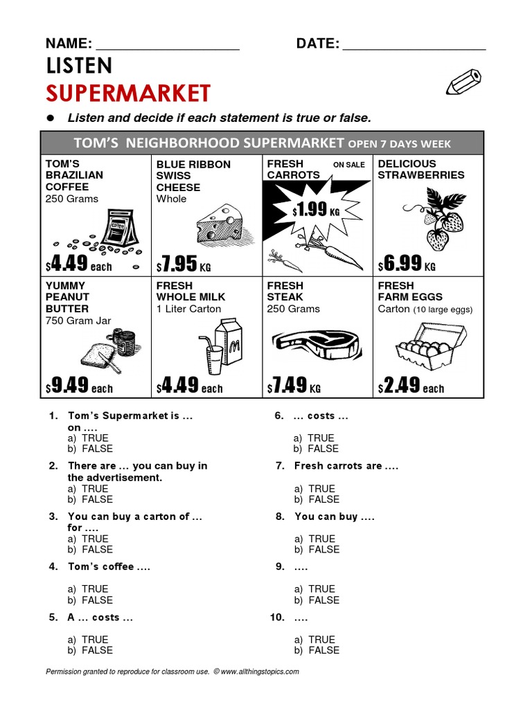 Listen Supermarket 2 | PDF | Cooking | Nutrition