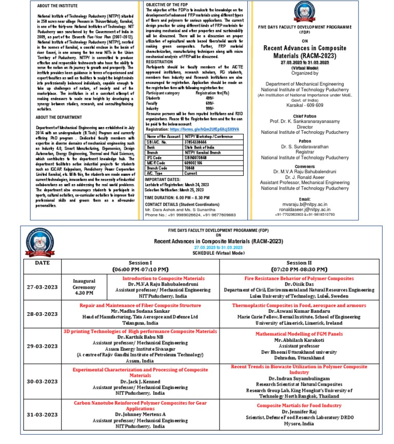 RACM Brochure With Schedule | PDF | Engineering | Physical Sciences
