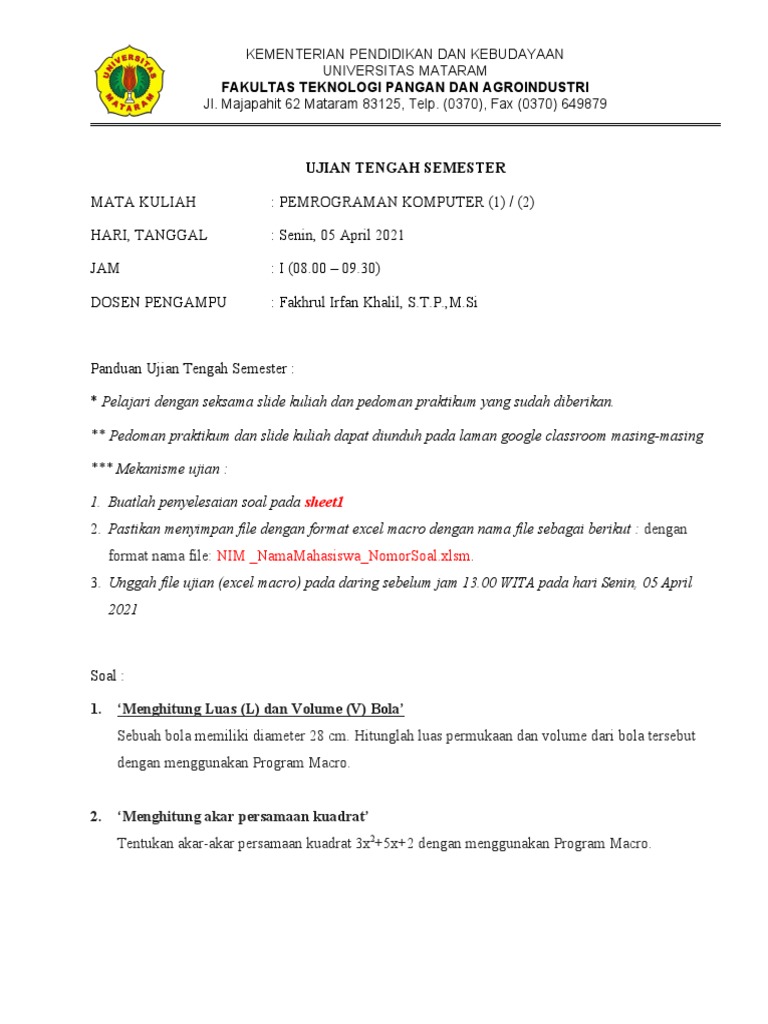 UTS Pemrograman Komputer 2021 | PDF | Sains & Matematika