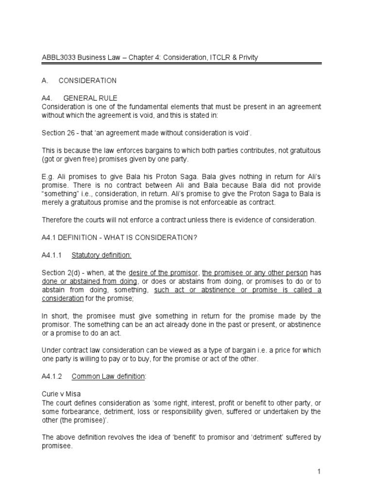 Business Law | PDF | Consideration | Business