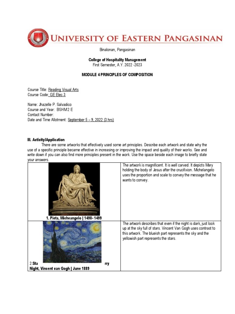 Salvadico Jhazelle P. - Reading Visual Arts - Module 4 | Download Free PDF | Composition (Visual ...