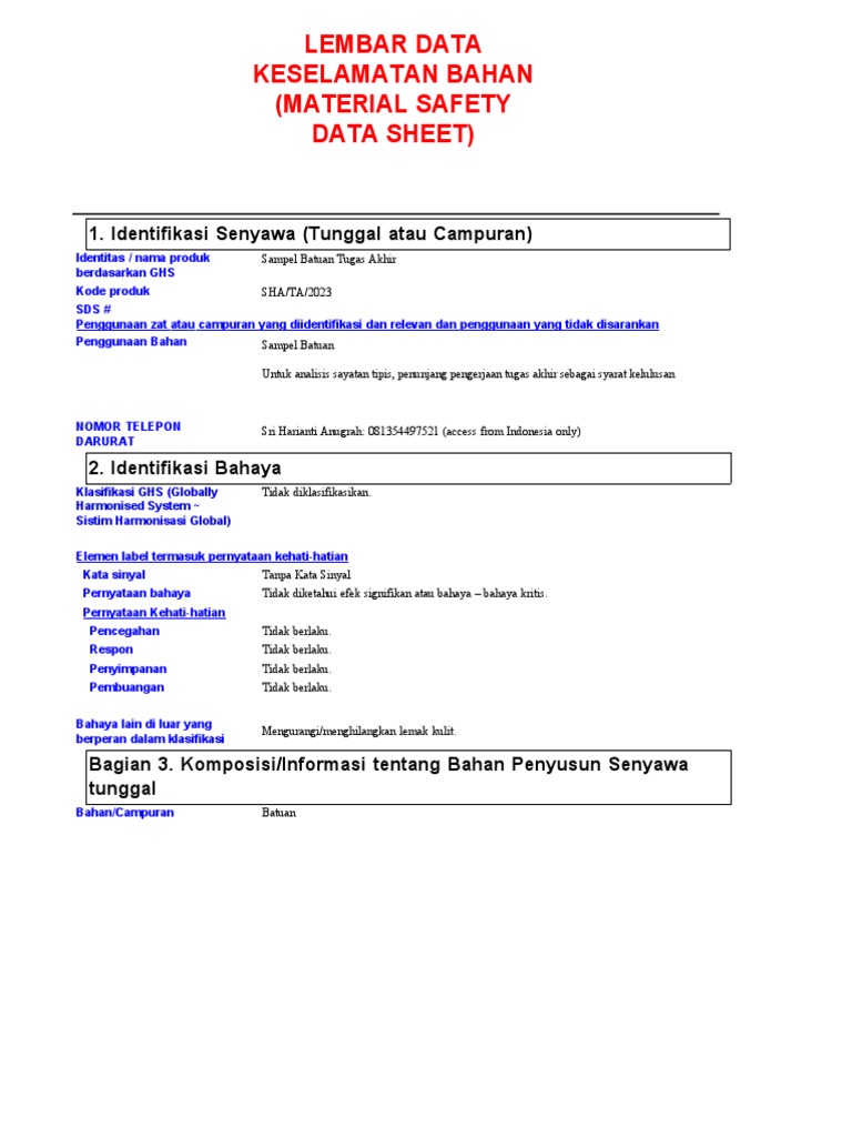 MSDS Sampel Batuan | PDF