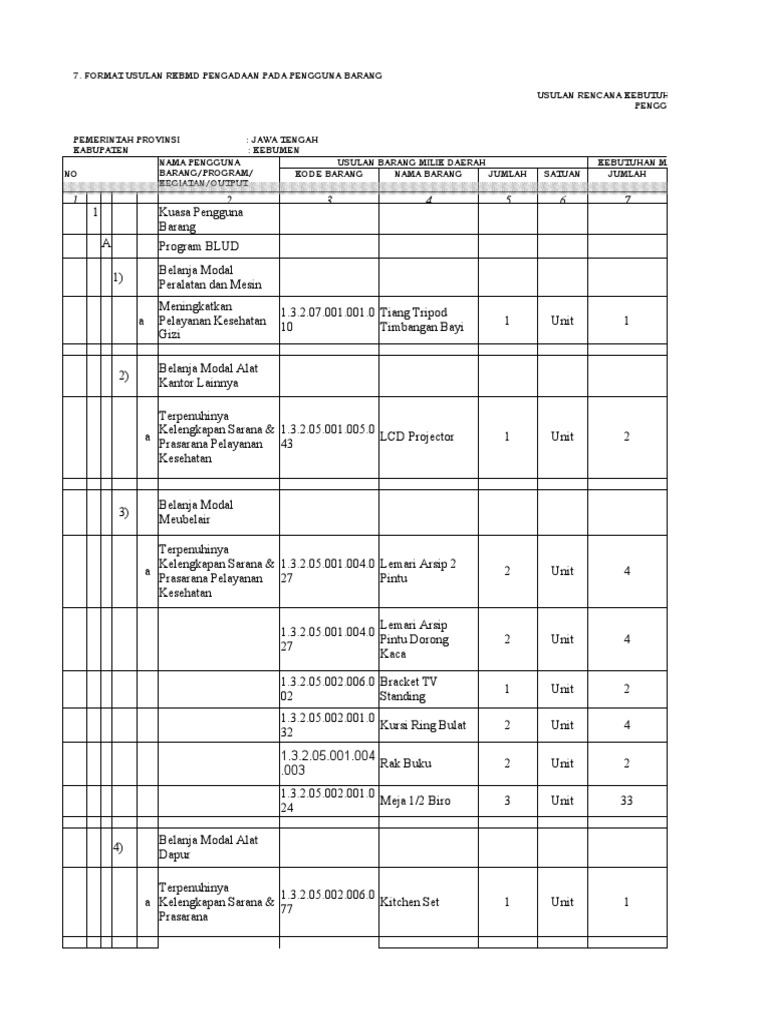 Contoh Format RKBMD Pengadaan | PDF